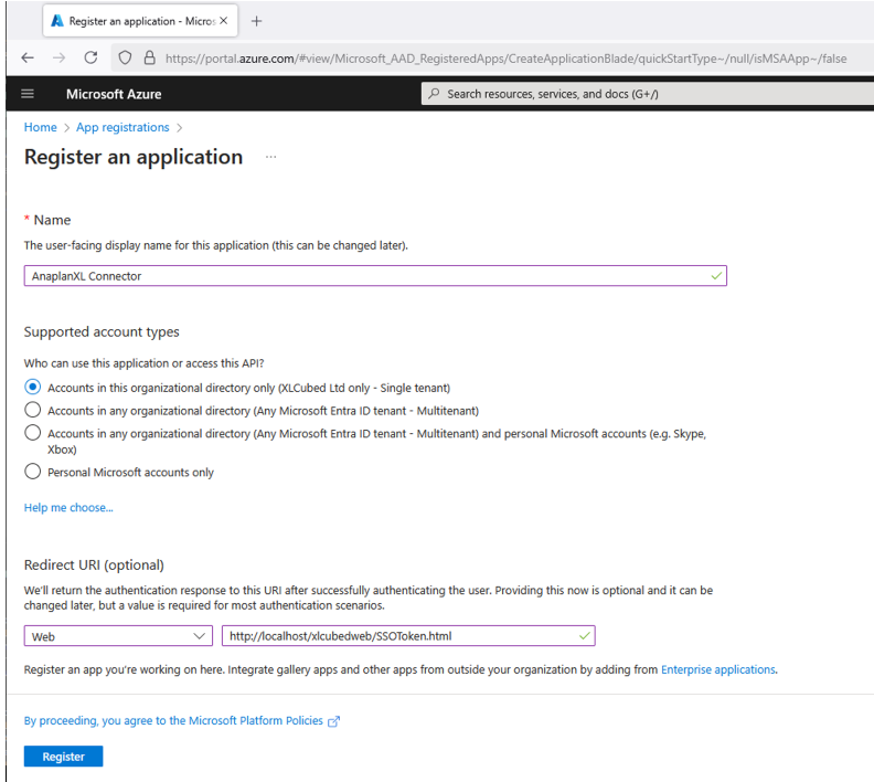 Configure Anaplan XL Web for Azure data sources | Anapedia